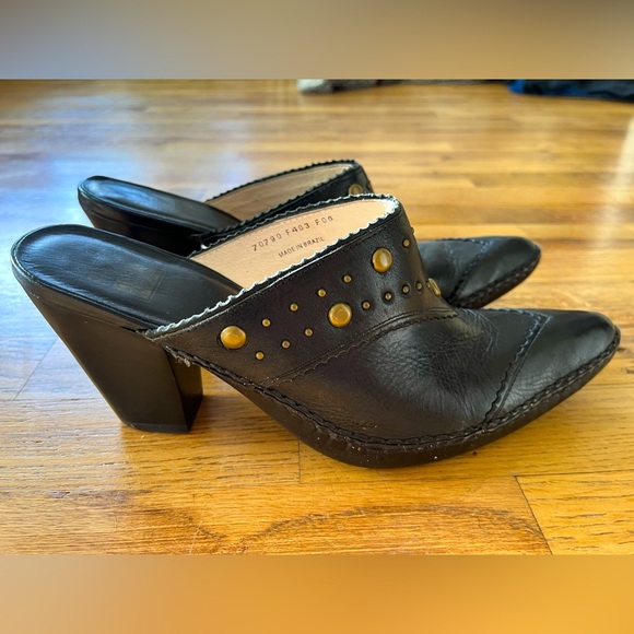 Frye | Shoes | Vintage Frye Black Leather Heels With Gold Studs | Poshmark